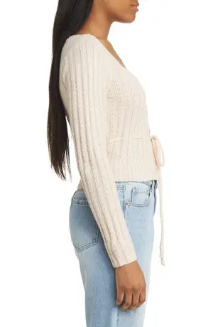 ALL IN FAVOR Drawstring Square Neck Cardigan - Blush