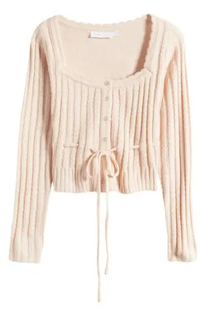 ALL IN FAVOR Drawstring Square Neck Cardigan - Blush