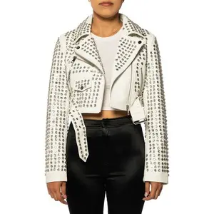Azalea Wang Gazette Studded Faux Leather Moto Jacket - White