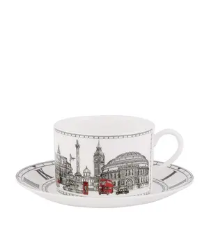 Halcyon Days London Icons Teacup And Saucer - Black