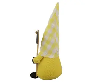 NORTHLIGHT Yellow Gingham Hat Spring Gnome With Chalk Board