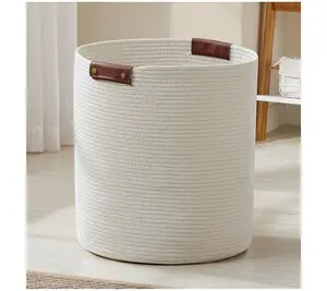 ORNAVO HOME L Rope Laundry Storage Basket With Eather Handles - One-color