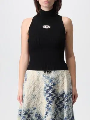 DIESEL® Sleeveless Ribbed Mock Neck Top - Black