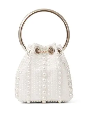 JIMMY CHOO Pearl-embellished Bucket Bag - White