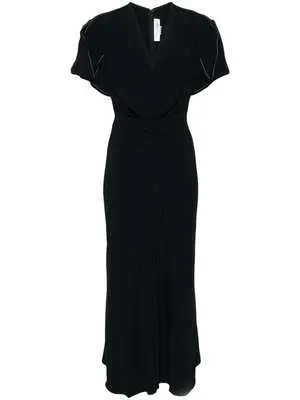 Victoria Beckham Gathered-detail Crepe Dress - Black