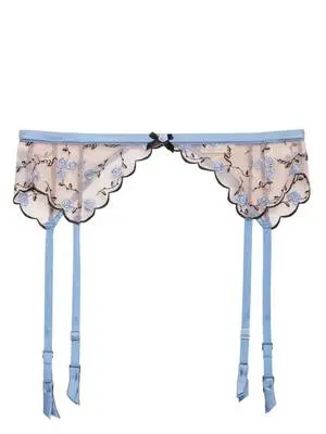 FLEUR DU MAL Rose And Vine-embroidery Garter Belt - Purple