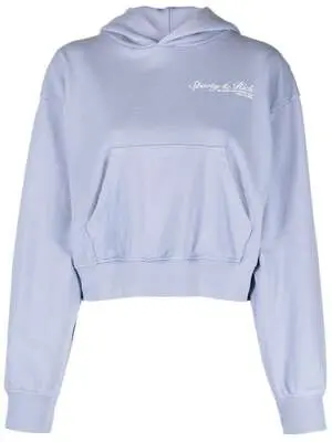 SPORTY & RICH Logo-print Cropped Hoodie - Blue