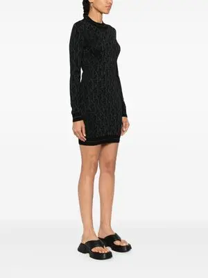 Palm Angels Monogram-jacquard Mini Dress - Black