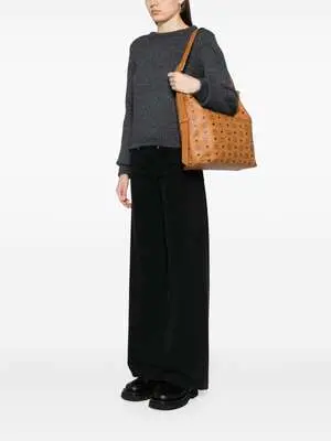 Mcm Aren Visetos-print Leather Shoulder Bag - Brown