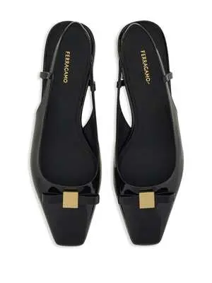 FERRAGAMO Bow-detail Leather Slingback Pumps - Black