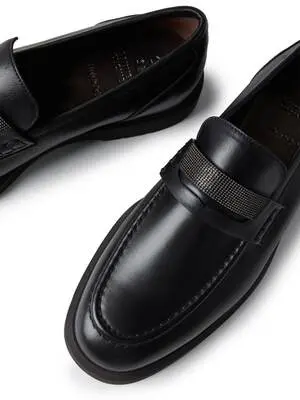 Brunello Cucinelli Monili-embellished Leather Loafers - Black