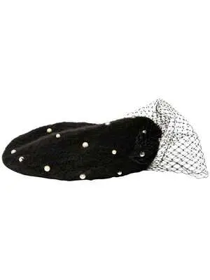 JENNIFER BEHR Pearl-embellished Voilette Beret - Black