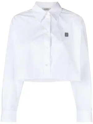 Sandro Cropped Poplin Cotton Shirt With Double S Embroidery - White