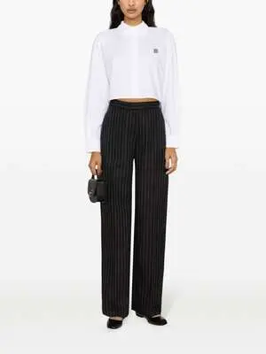 Sandro Cropped Poplin Cotton Shirt With Double S Embroidery - White