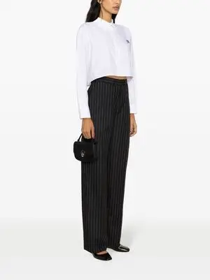 Sandro Cropped Poplin Cotton Shirt With Double S Embroidery - White