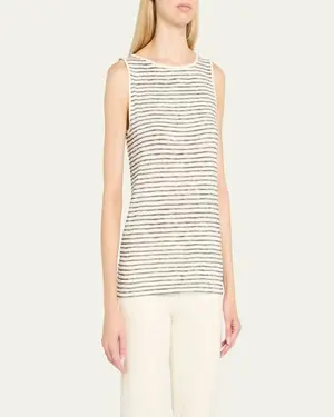 Majestic Filatures Stretch Linen Stripe Tank Top