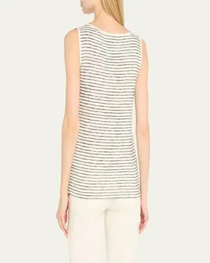 Majestic Filatures Stretch Linen Stripe Tank Top