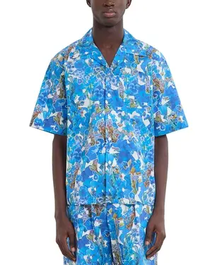 Marni Printed Short Sleeve Button Front Camp Shirt Cobalt