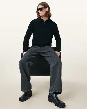 ALLSAINTS Statten Long Sleeve Polo Sweater - Black