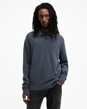 ALLSAINTS AllSaints Statten Long Sleeve Polo Sweater Blue