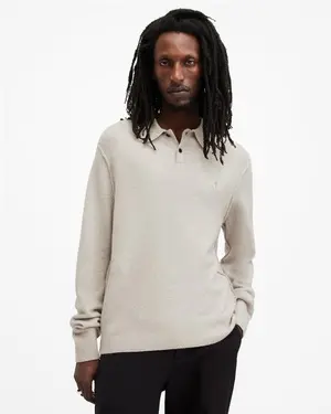 ALLSAINTS AllSaints Statten Long Sleeve Polo Sweater Pale Grey