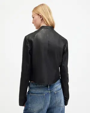 ALLSAINTS Sadler Slim Fit Washed Leather Jacket With Stand Collar - Black
