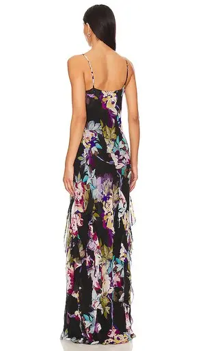 NICHOLAS Kamila Ruffle Cowl Gown - Antique Floral Black