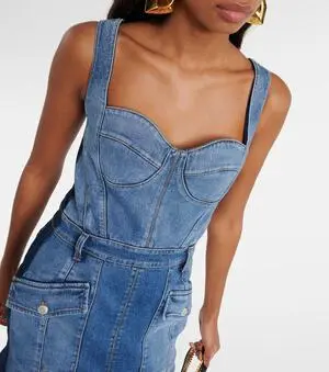 ワンピース Alexander McQueen Denim Corset Dress Alexander Mcqueen Corset Denim Midi Dress - Blue | Editorialist