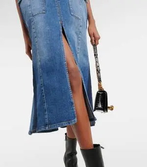Alexander Mcqueen Corset Denim Midi Dress - Blue | Editorialist