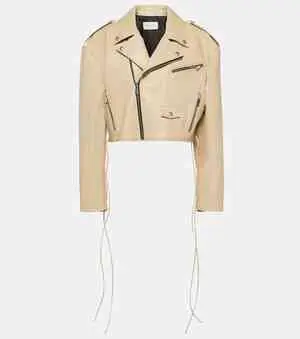 Magda Butrym Cropped Leather Biker Jacket - Beige
