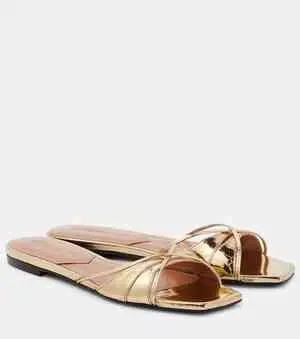 D'ACCORI Lust Metallic Leather Slides - Gold
