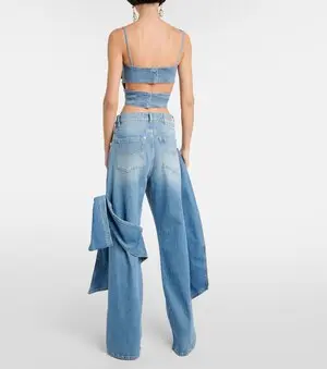 Blumarine Bow-detail Denim Crop Top - Blue