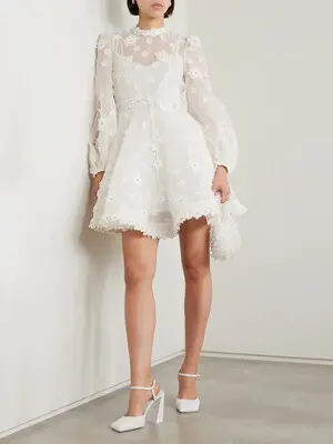 Zimmermann Matchmaker Liftoff Embellished AppliquD Linen And Silk-Blend Mini  Dress In Ivory - 30% Off | Editorialist