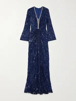 Jenny Packham Darcy Crystal-embellished Sequined Gown - Blue