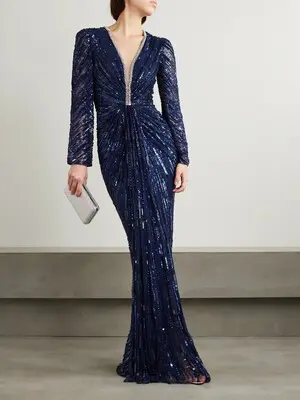 Jenny Packham Darcy Crystal-embellished Sequined Gown - Blue