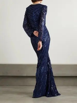 Jenny Packham Darcy Crystal-embellished Sequined Gown - Blue
