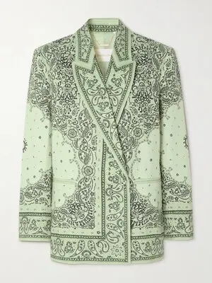 Zimmermann Matchmaker Double-breasted Printed Linen Blazer