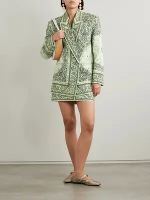 Zimmermann Matchmaker Double-breasted Printed Linen Blazer
