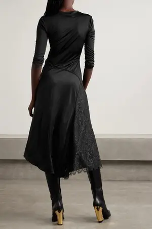 Givenchy Asymmetric Lace-paneled Jersey Midi Dress