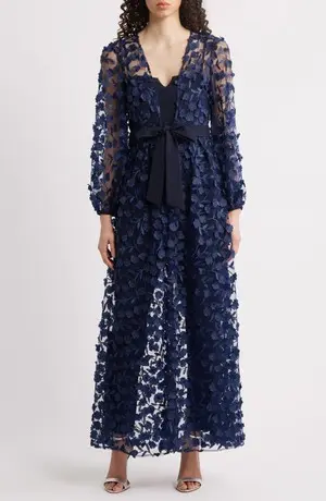 Julia Jordan Floral Overlay Jacket And Belted Jumpsuit Set - Navy