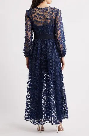Julia Jordan Floral Overlay Jacket And Belted Jumpsuit Set - Navy