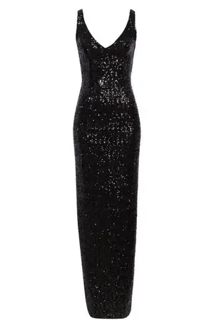 Michael Kors Sequin Column Gown - Black