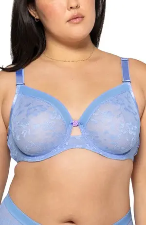 CURVY COUTURE No-show Lace Underwire Unlined Bra - Denim Blue
