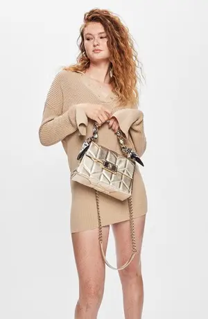 Aldo Quilted Metallic Crossbody Bag With Scarf