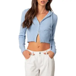 EDIKTED Desiree Hooded Crop Cardigan - Light-blue