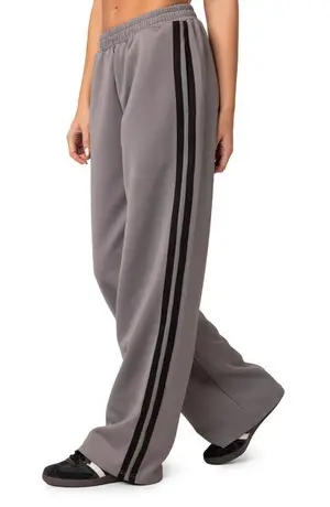 EDIKTED Robyn Side Stripe Track Pants - Dark-gray