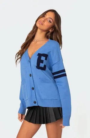 EDIKTED Emmett Oversized Varsity Cardigan