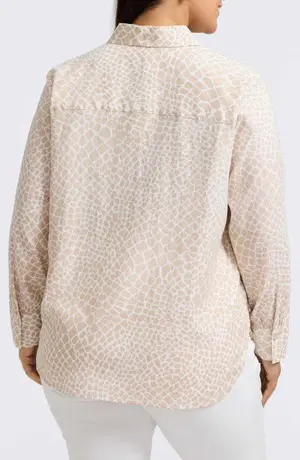 Foxcroft Meghan Giraffe Print Linen Blend Shirt - Flax/ White