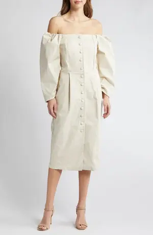 MELLODAY Off-the-shoulder Button-front Midi Dress