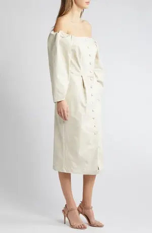 MELLODAY Off-the-shoulder Button-front Midi Dress
